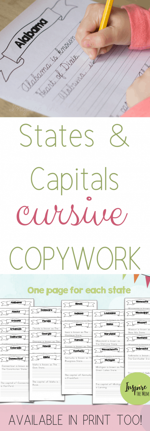 States and Capitals Print and Cursive Copywork